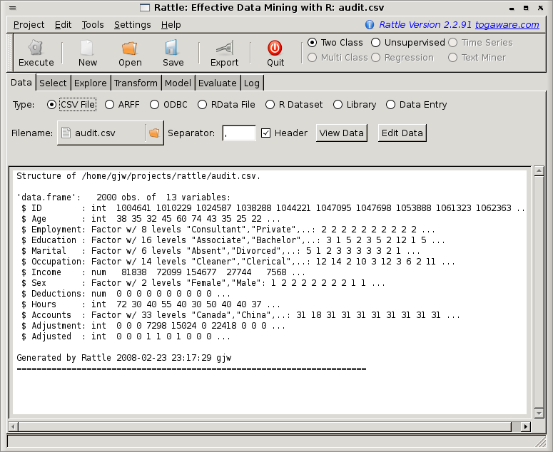 Data Mining Survivor Data Csv Option
